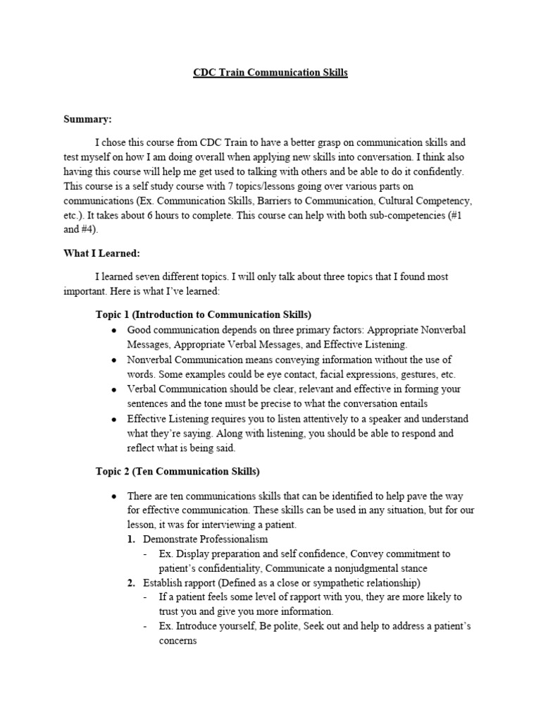 CDC Train Communication Skills | PDF