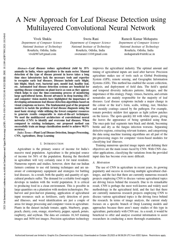 A New Approach For Leaf Disease Detection Using Multilayered