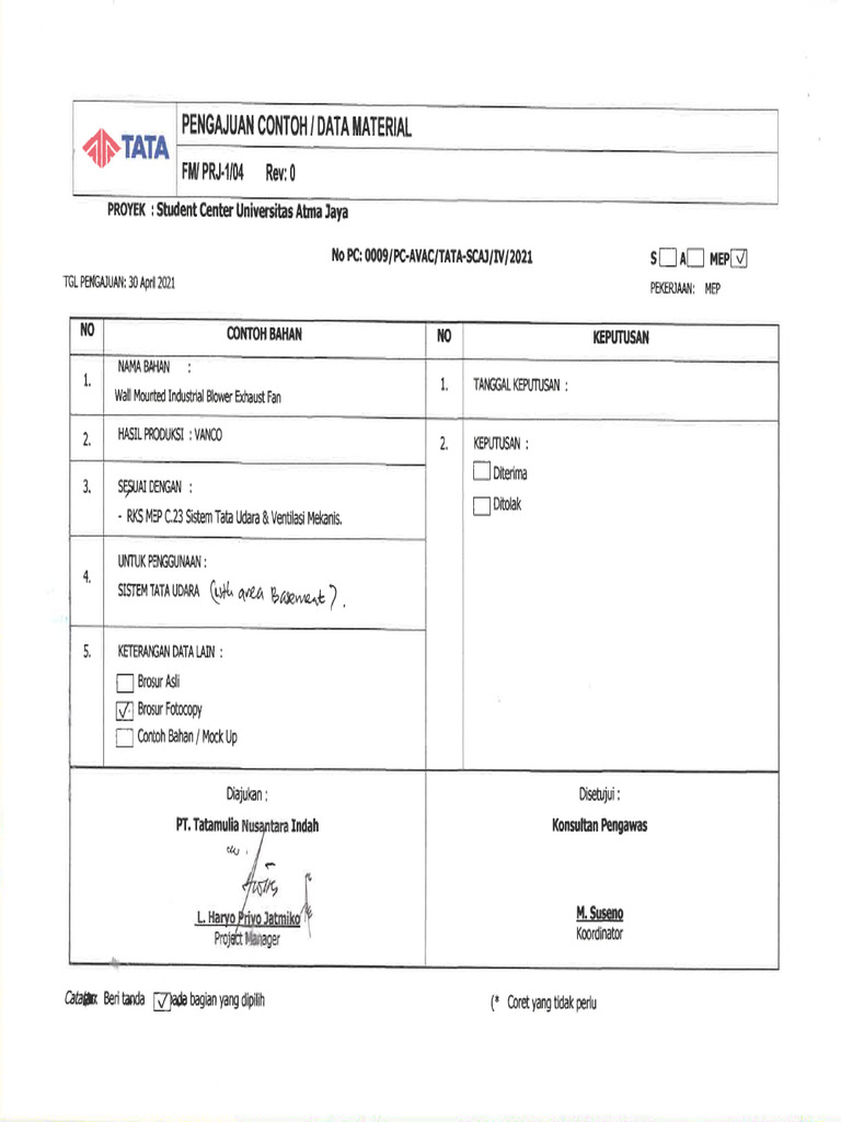 Pengajuan Contoh Material Proyek | PDF