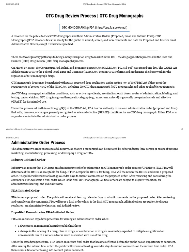 OTC Drug Review Process - OTC Drug Monographs - FDA | PDF