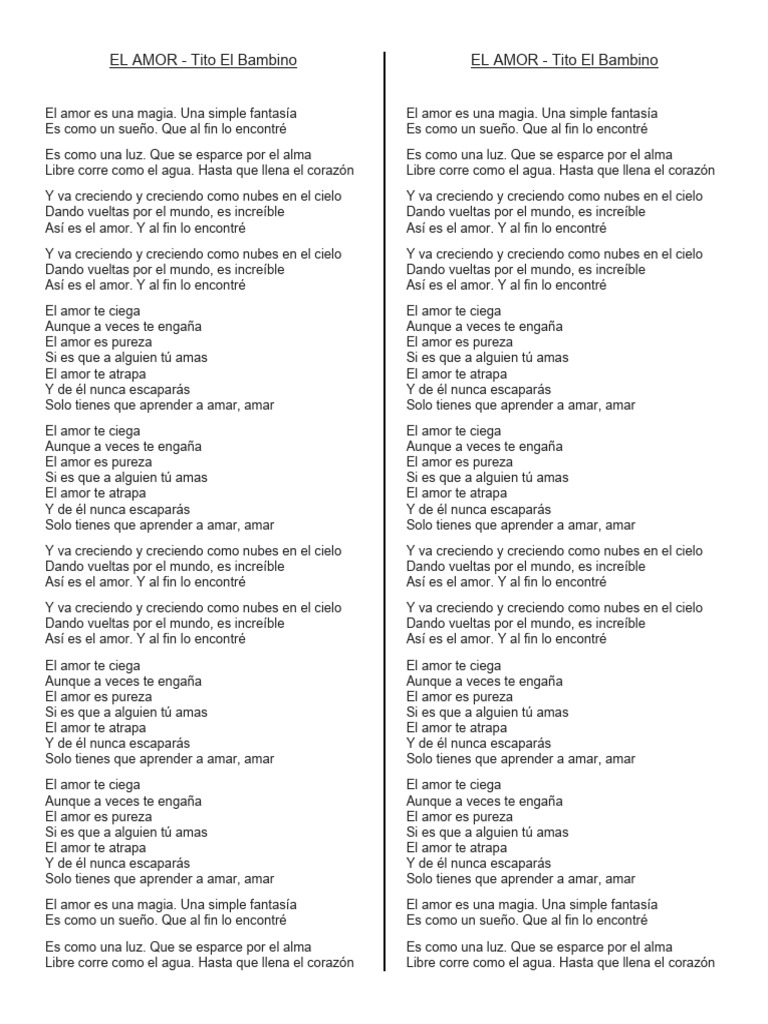 EL AMOR - Tito El Bambino | PDF