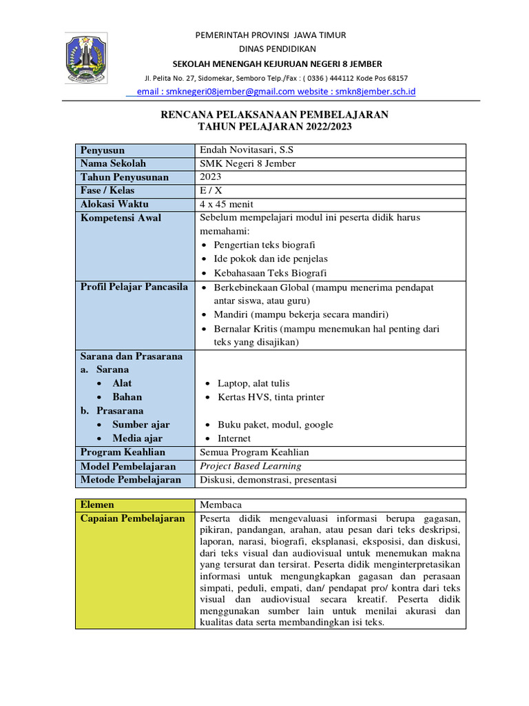 Modul Ajar X Teks Biografi Dan Foto Pdf