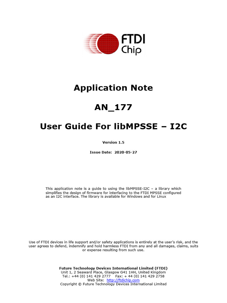 AN 177 User Guide For LibMPSSE-I2C | PDF