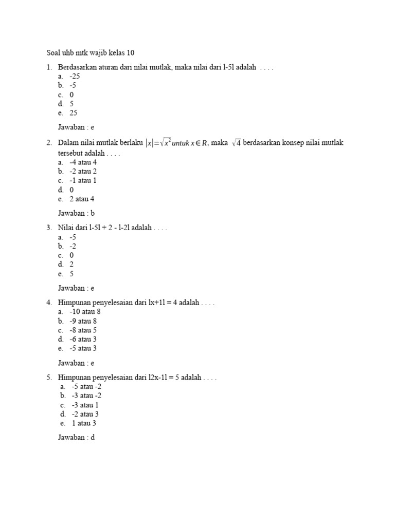 Soal Uhb MTK Wajib Kelas 10 Ipa | PDF