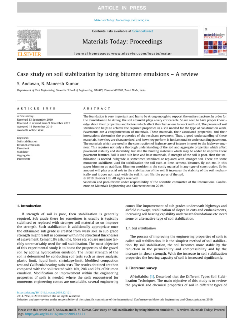 Soil Stabilization by Using Bitumen Emulsions | PDF