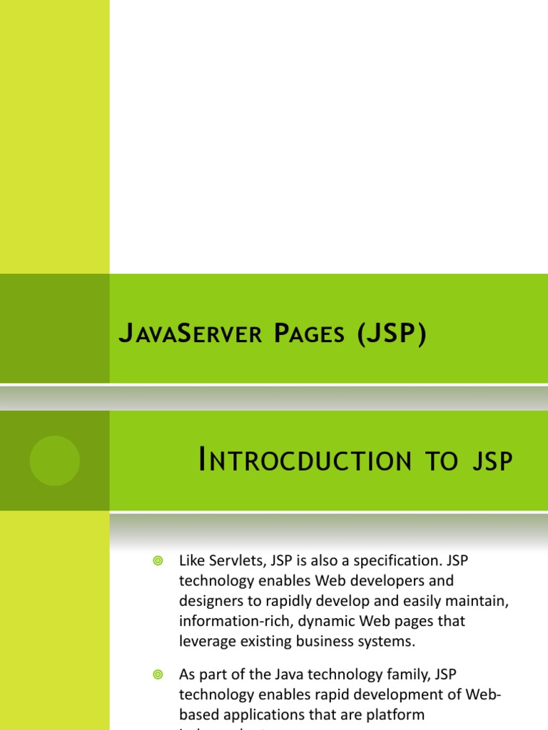 Java Server Pages (JSP) | PDF | Java Server Pages | Java Servlet Java Server Pages (JSP) | PDF | Java Server Pages | Java Servlet