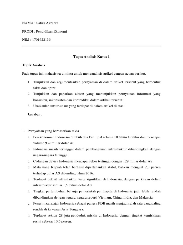 Tugas Analisis Kasus 1 - Safira Azzahra - 1701622136 | PDF | Politik