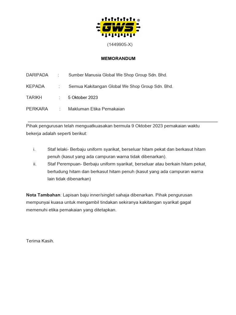 MEMO - Etika Pemakaian | PDF