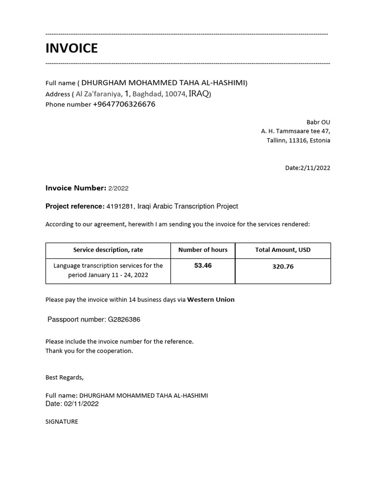 Invoice Template Jan 11 24 Babr | PDF