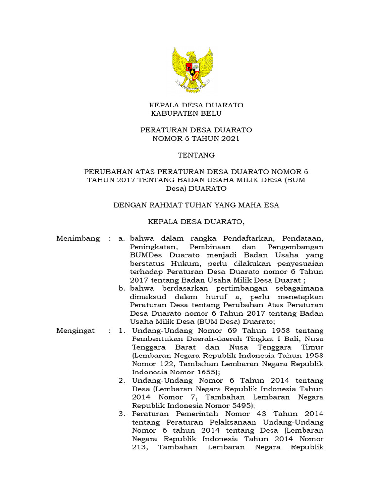 Perdes Perubahan Bumdes | PDF