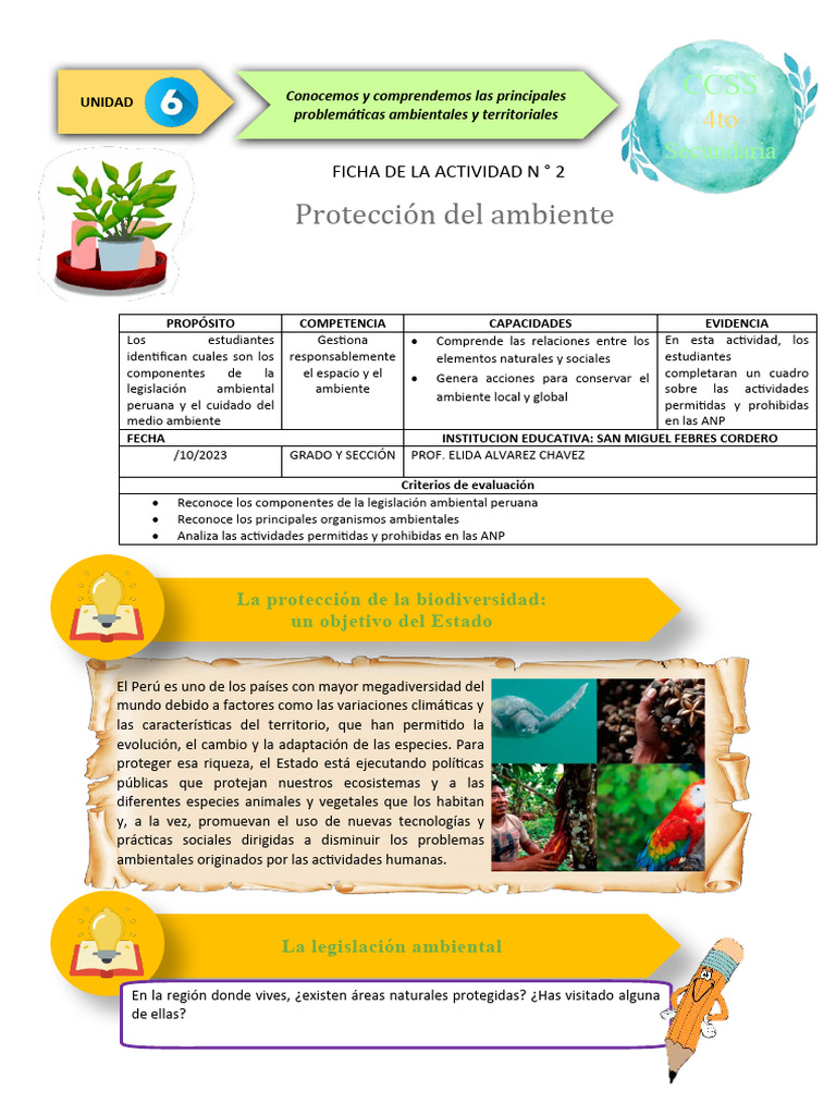 FICHA DE ACTIVIDAD N ° 2 UNIDAD N° 6 CCSS PARA 4°- 2023 | PDF