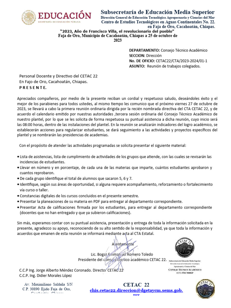 Reunion CTA CETAC 22 Circular 01 | PDF