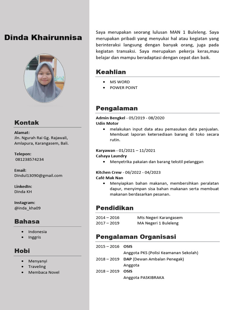 CV Dinda Khairunnisa | PDF