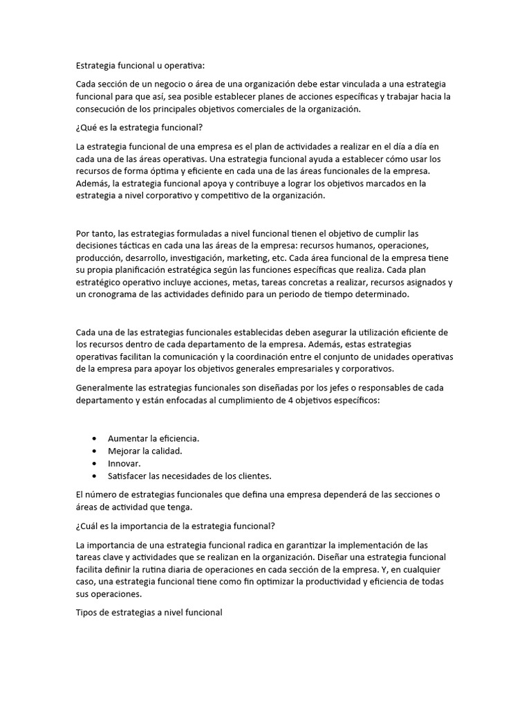 Estrategia Funcional U Operativa | PDF