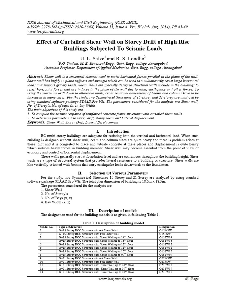 Effect of Curtailed Shear Wall On Storey Drift of High Rise Buildings ...