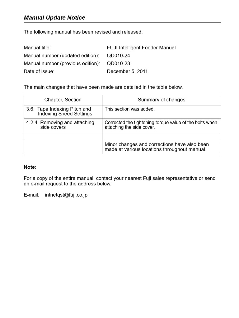 Fuji Intelligent Feeder Manual | PDF