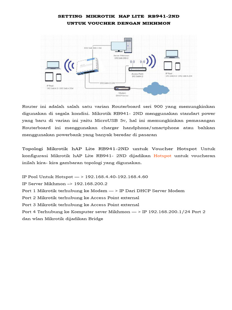 Setting Mikrotik hAPLite RB941-2ND Untuk Voucher Dengan Mikhmon | PDF