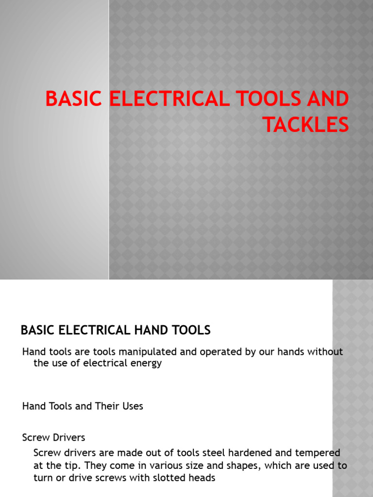 Basic Electric Tools and Tackles | PDF | Science & Mathematics