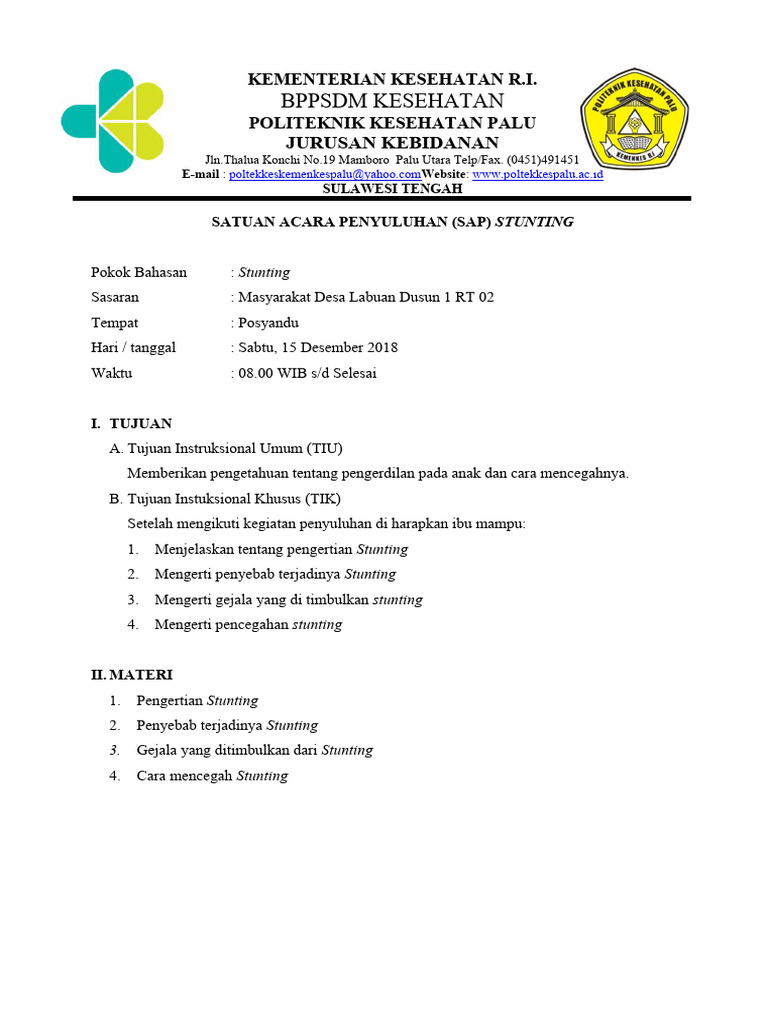 3 Contoh SAP Stunting | PDF | Pengembangan Diri