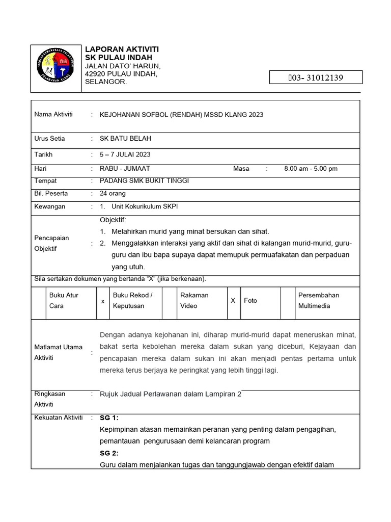 Laporan Sofbol MSSD 2023 | PDF