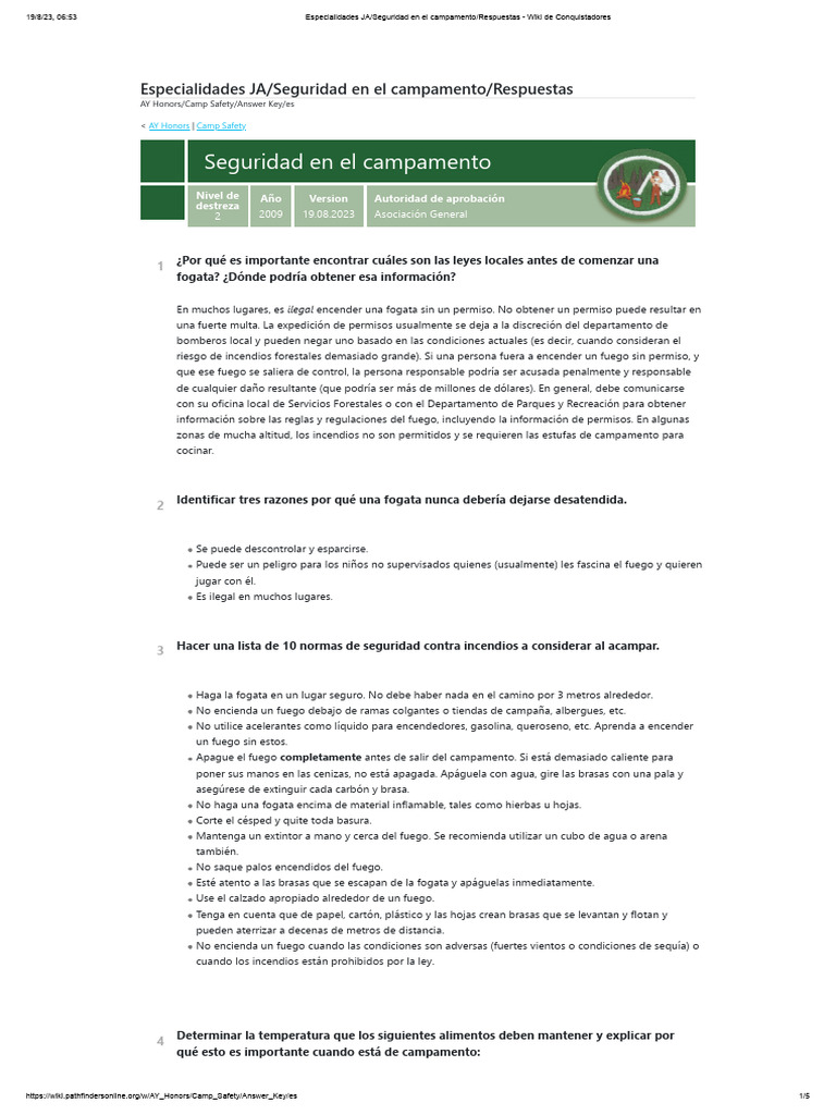 Seguridad en El Campamento - Respuestas | PDF