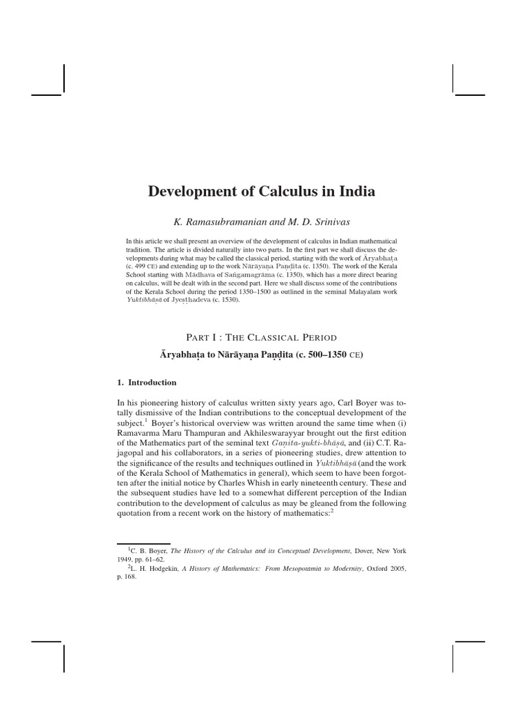 Development of Calculus in India K Ramasubramanian MD Srinivas 2010 | PDF