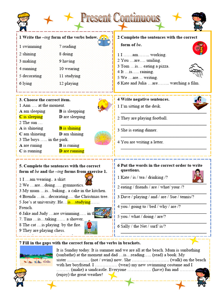 Present Continuous Grammar Drills Tests 46103 | PDF