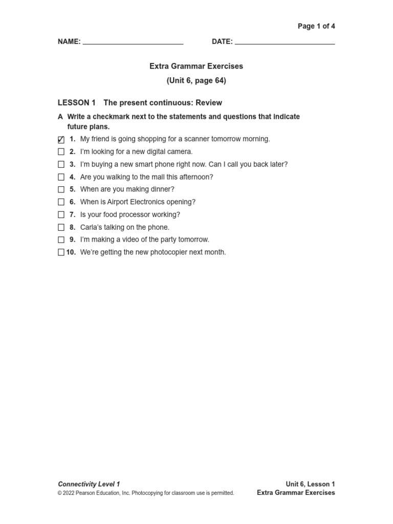 CTY1 Extra Grammar Exercises Unit 6 | PDF