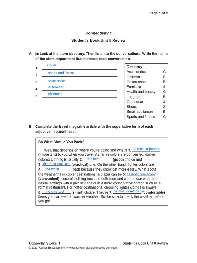 CTY1 Students Book Unit 8 Review | PDF