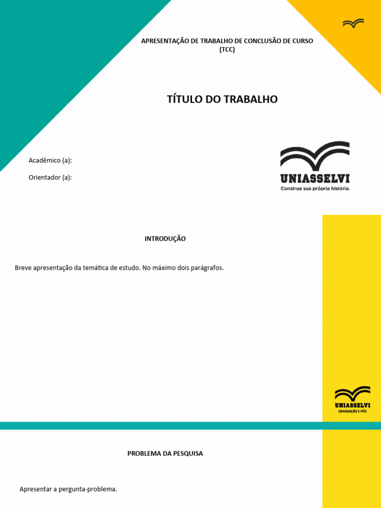 MODELO GERAL DE APRESENTAÇÃO DE TCC - UNIASSELVI | PDF