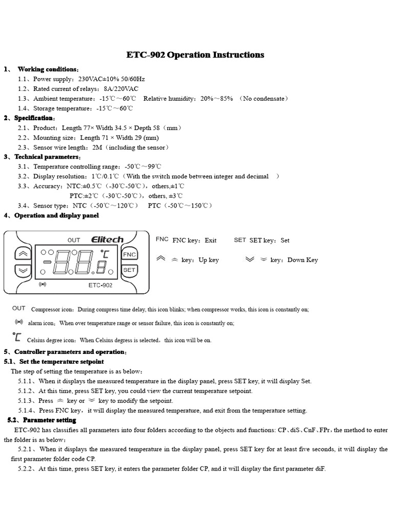 Elitech ETC-902 Operating Manual | PDF