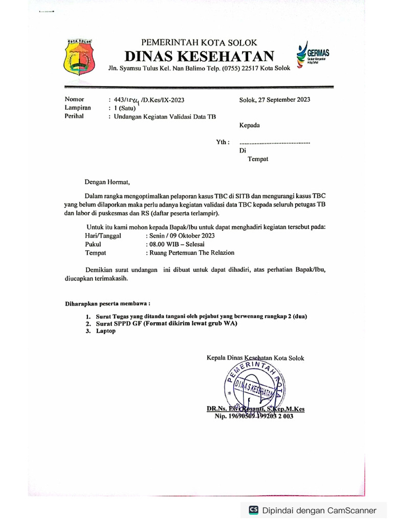 Undangan Kegiatan Pertemuan Validasi Data TBC | PDF