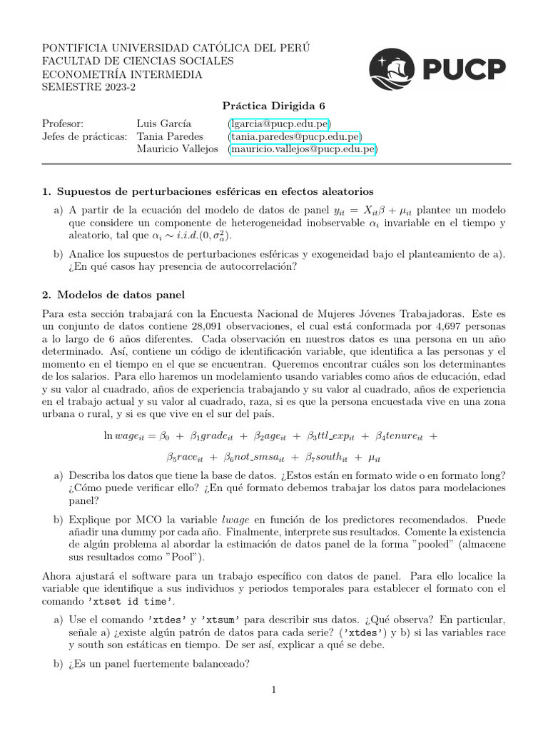 PD6 Econometría - Intermedia 2023 - 2 | PDF