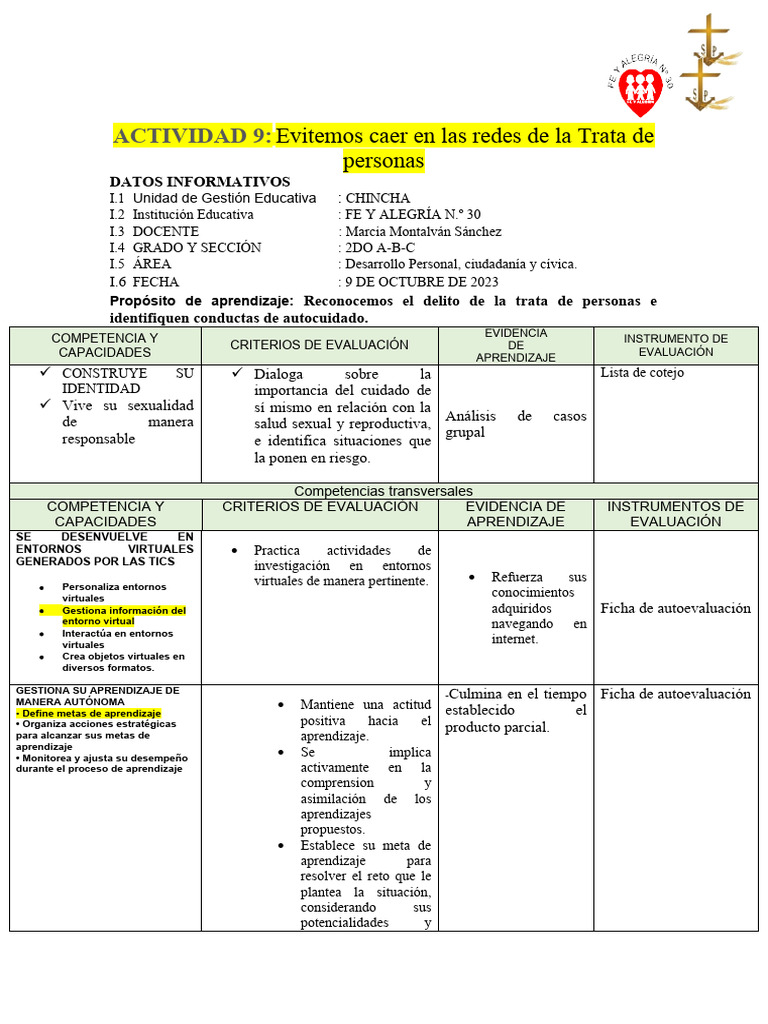 Actividad Segundo 2do Secundaria 09 de Octubre | PDF