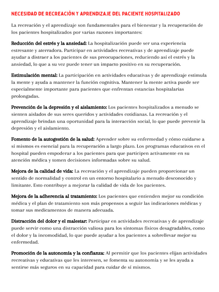 Las actividades de recreación para pacientes y sus familias ... Las actividades de recreación para pacientes y sus familias ...