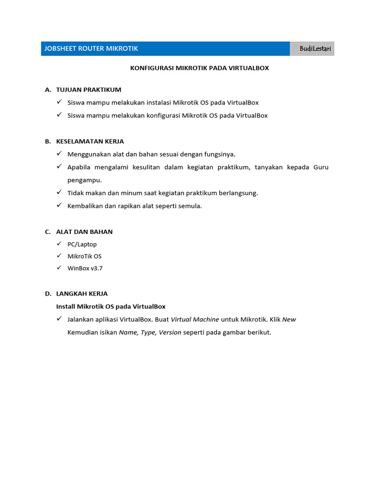 Jobsheet Konfigurasi Mikrotik Pada VirtualBox | PDF