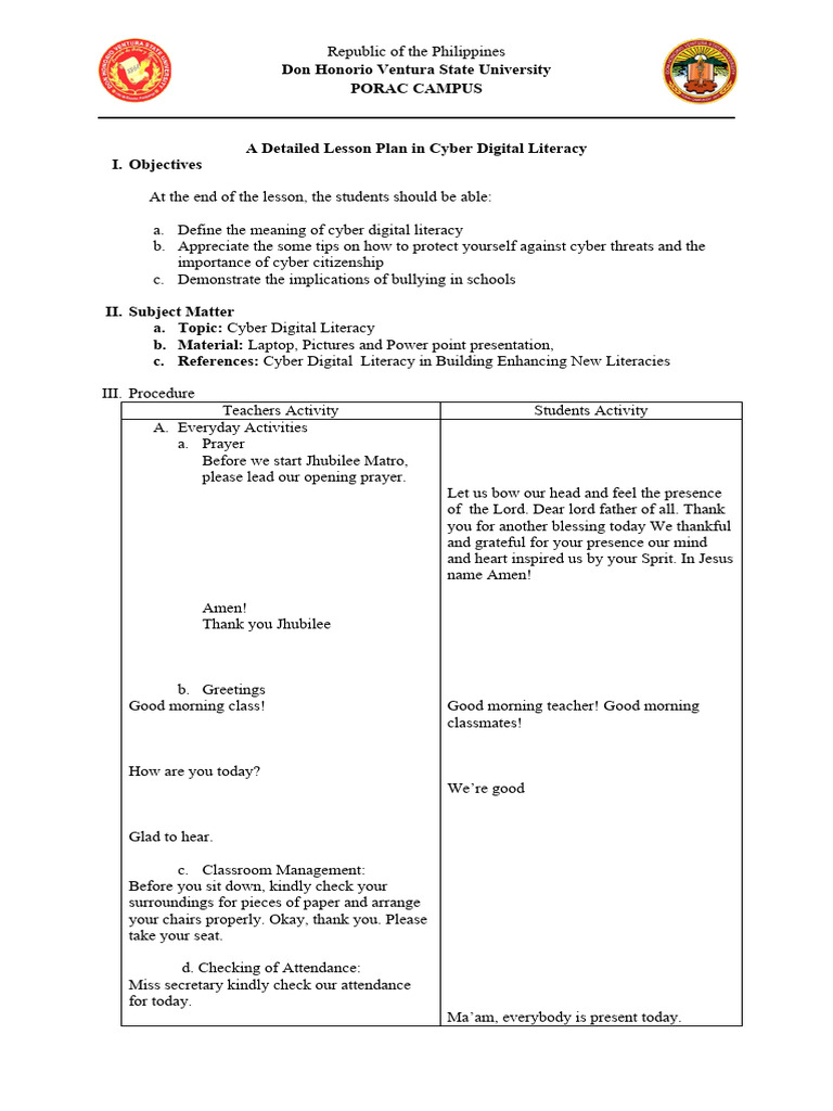 Ailed Lesson Plan Cyberdigital Literacy Jinky Btvte 4 4 | PDF