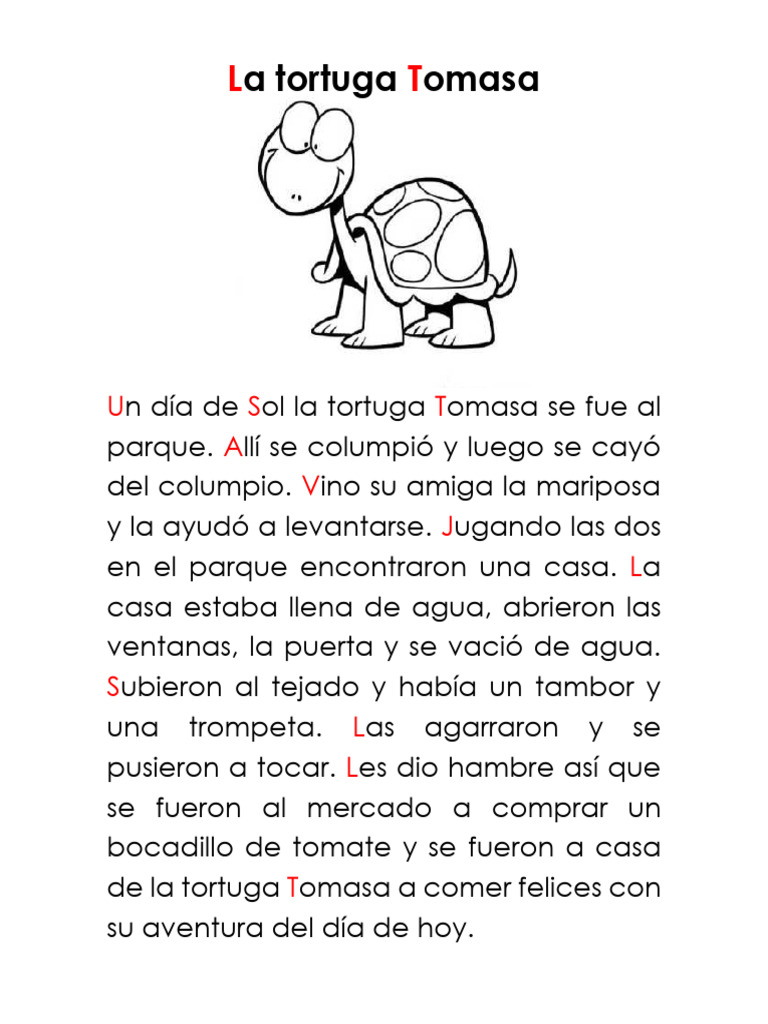 Cuento La Tortuga Tomasa Semana 8 Primer Grado Xochitl Cruz | PDF