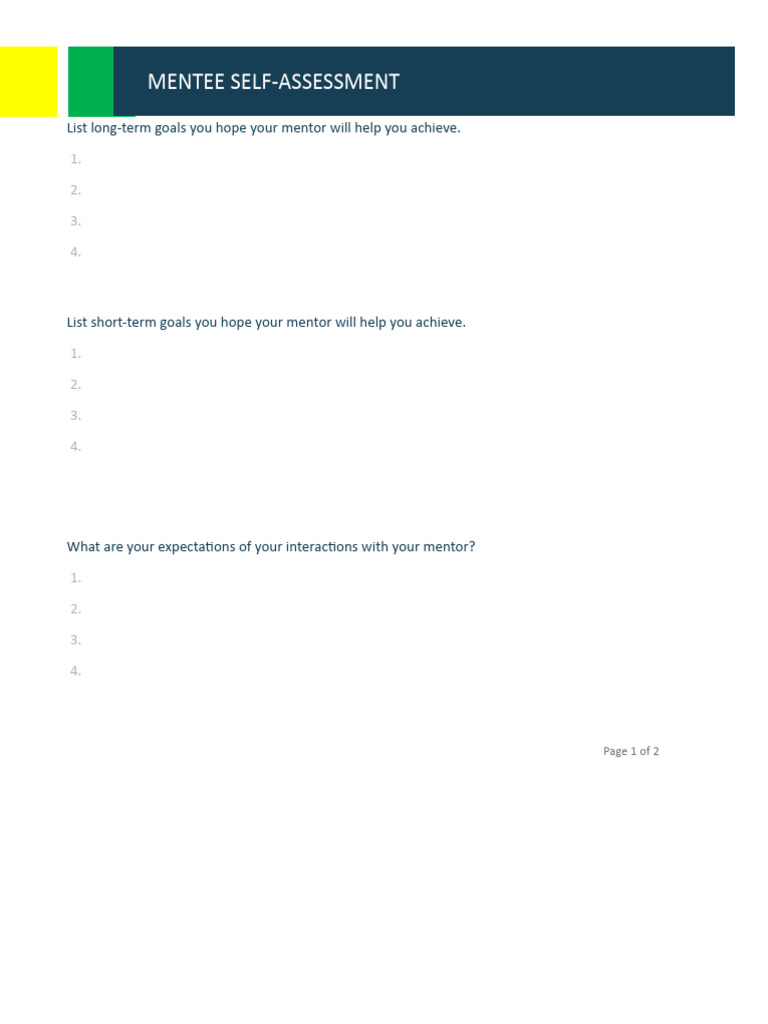 Mentee Self Assessment - Mentoring | PDF | Self-Improvement