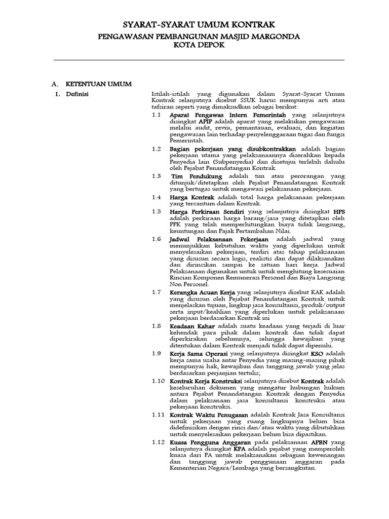 Draft SSUK Pembangunan Masjid Margonda Kota Depok01112022 | PDF