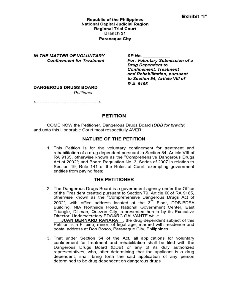 Voluntary Confinement Petition | PDF | Law | Self-Improvement