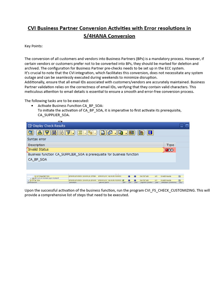 CVI Business Partner Conversion Activities With Error Resolutions in S | PDF