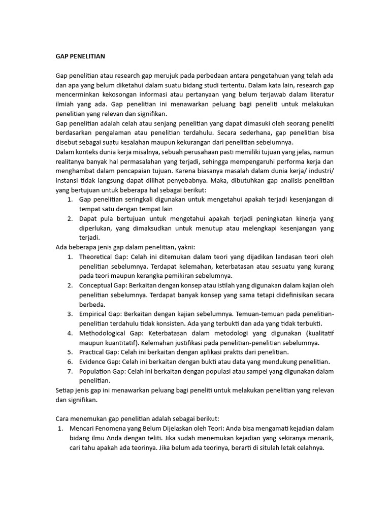 Memahami Gap Penelitian dalam Riset | PDF