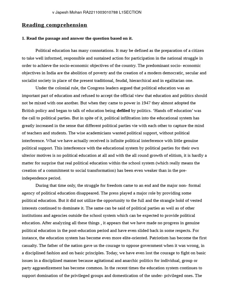 788L1Reading Comprehension Exc | PDF