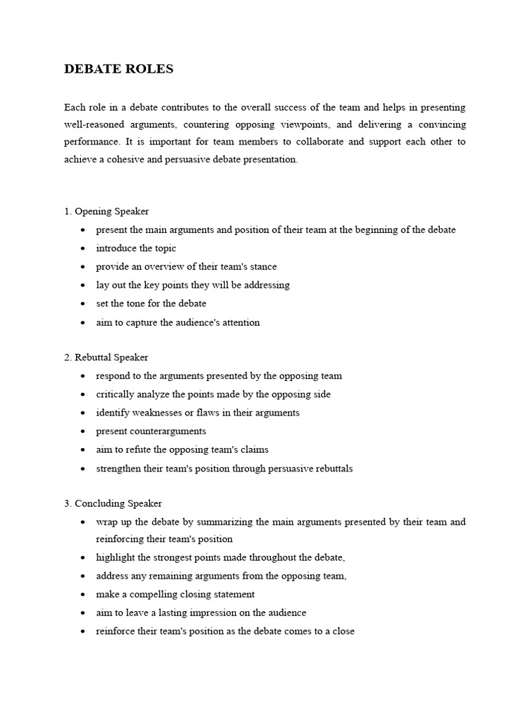 Debate Roles Explained | PDF