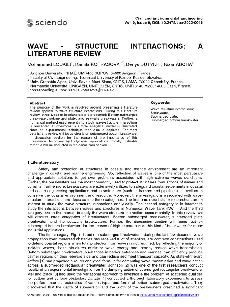 Wave Structure Interactions A Literature Review Pdf