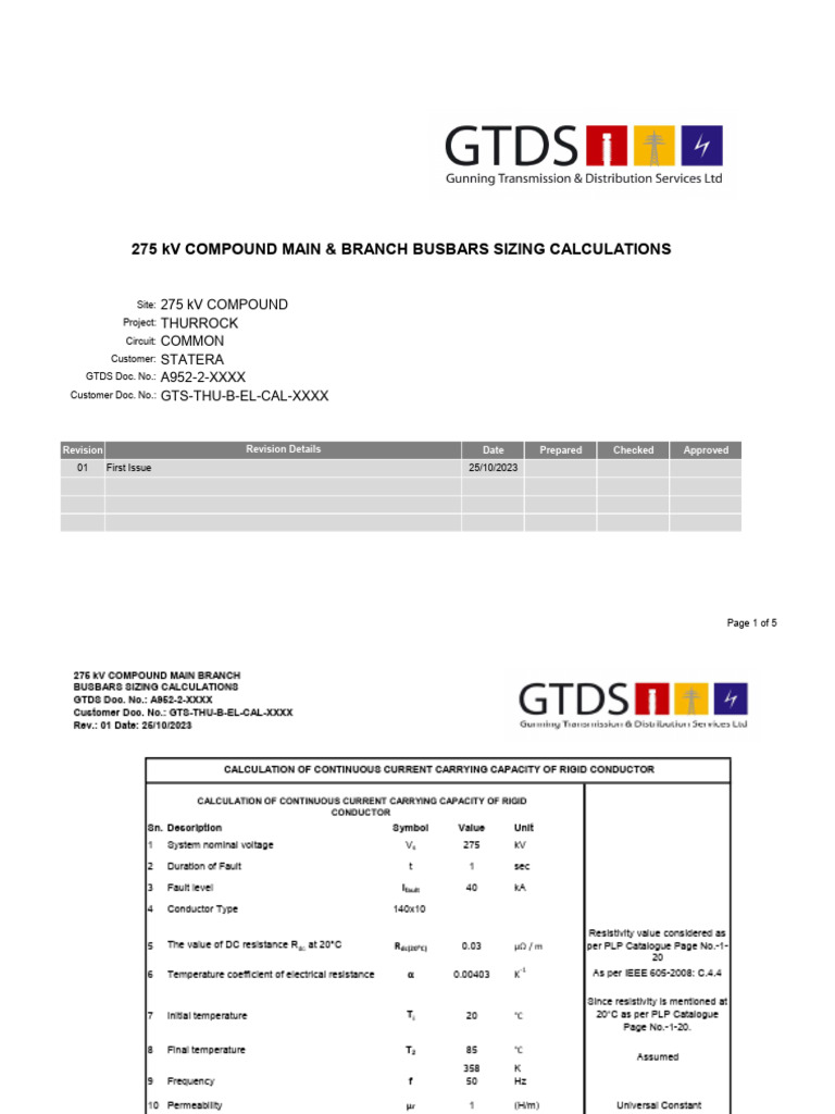 275kV Compound Main & Branch Bus Bar Sizing Calculaitons. | PDF