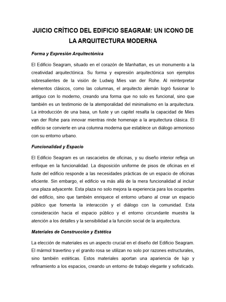 Juicio Crítico Del Edificio Seagram | PDF