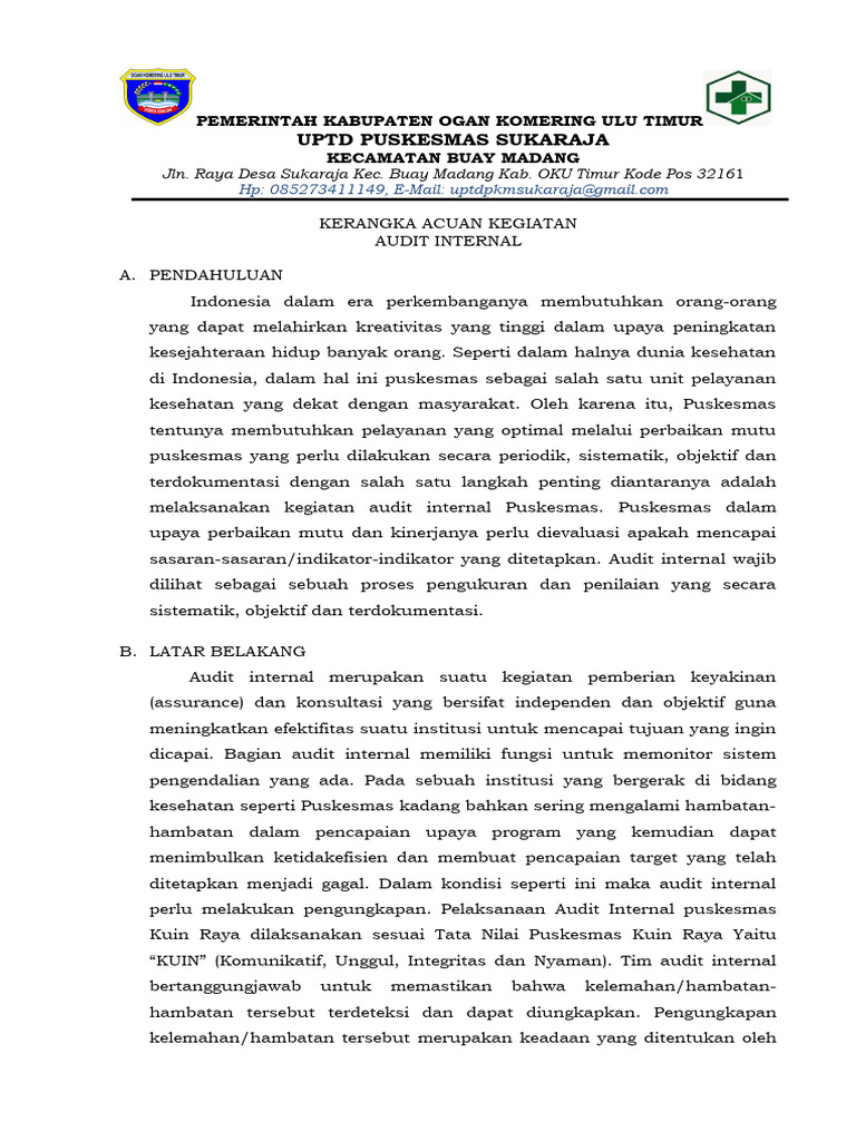 Contoh Kak Audit Internal | PDF