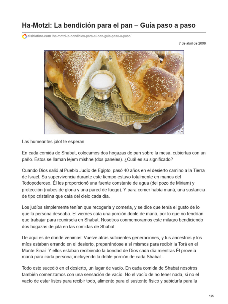 Ha-Motzi La Bendición para El Pan Guía Paso A Paso | PDF